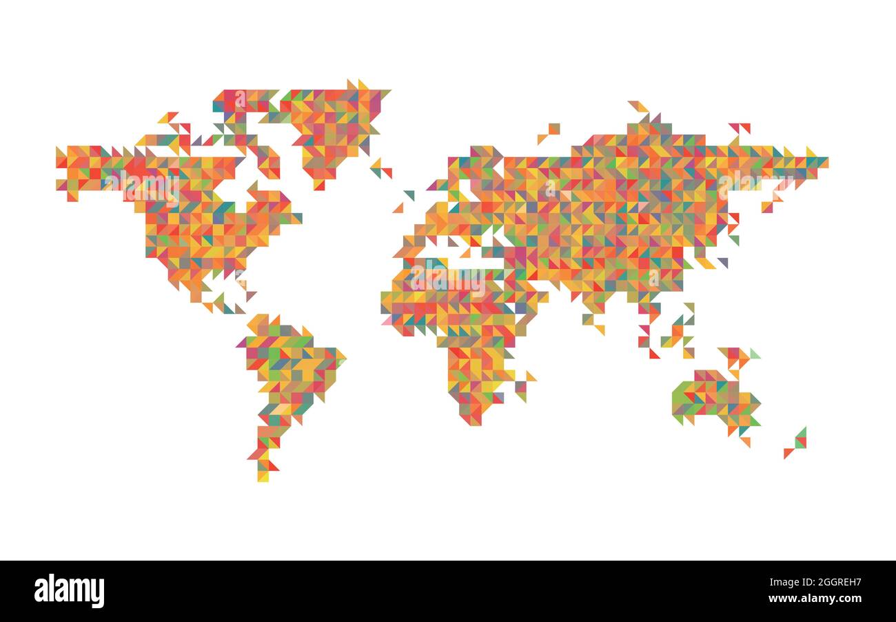 World map mosaic of small traingles. Colorful rainbow spectrum vector ...