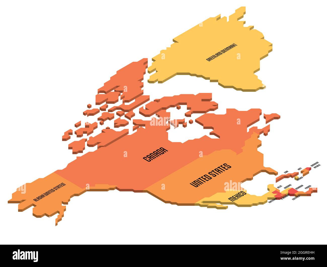 Isometric political map of North America. Colorful land with country ...