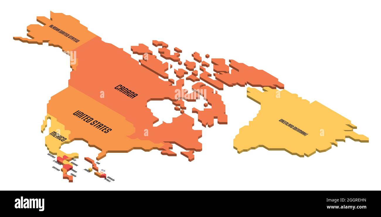 Isometric political map of North America. Colorful land with country ...