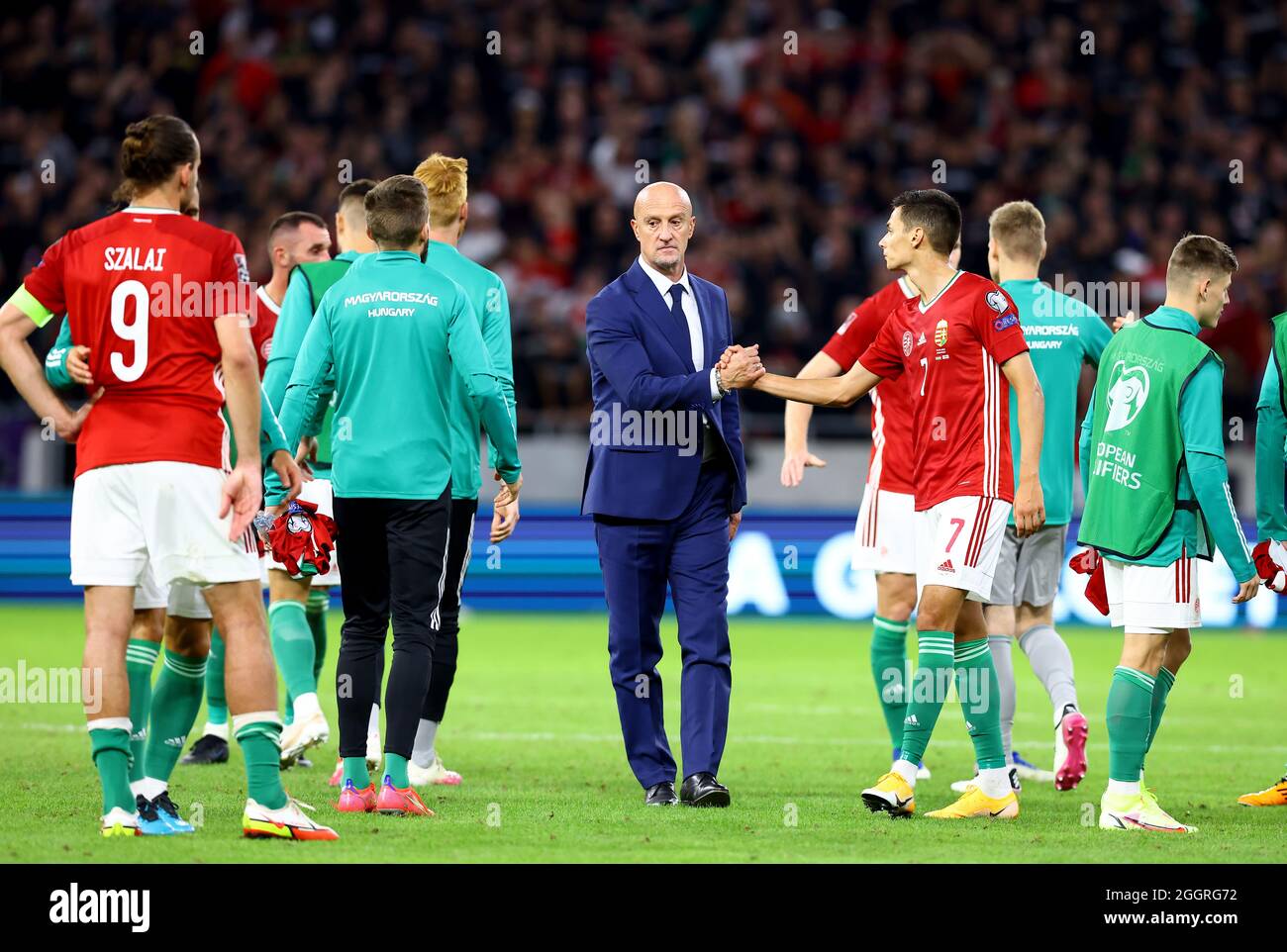 Hungary manager Marco Rossi (centre) after the 2022 FIFA World Cup ...