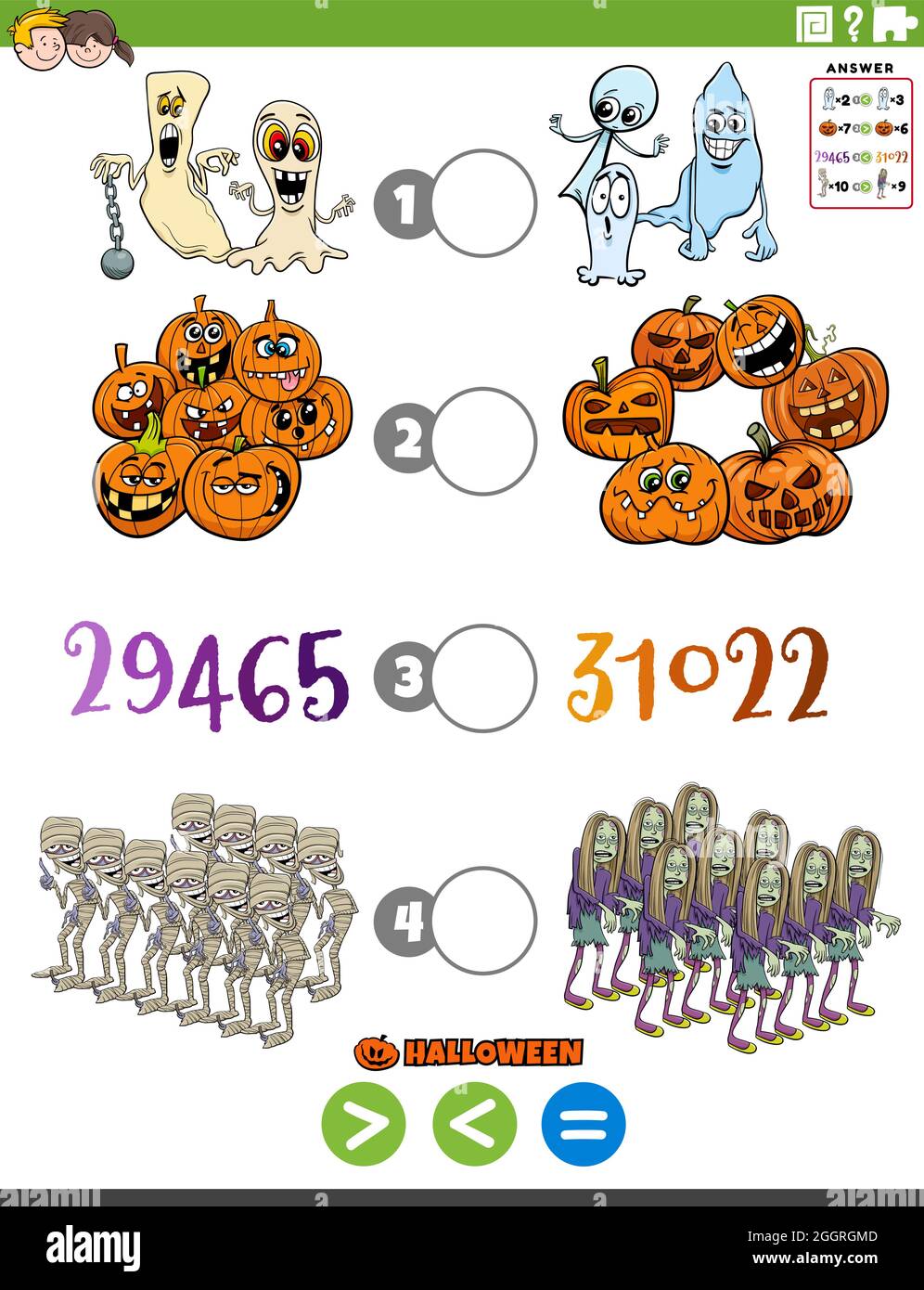 Cartoon illustration of educational mathematical puzzle game of greater ...