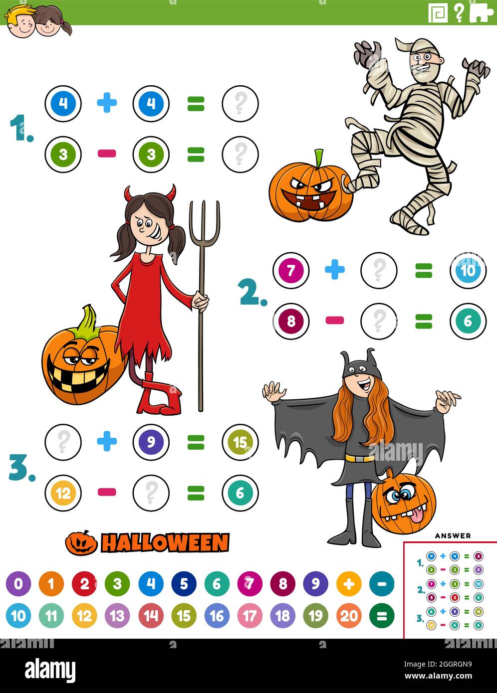 Cartoon illustration of educational mathematical addition and ...