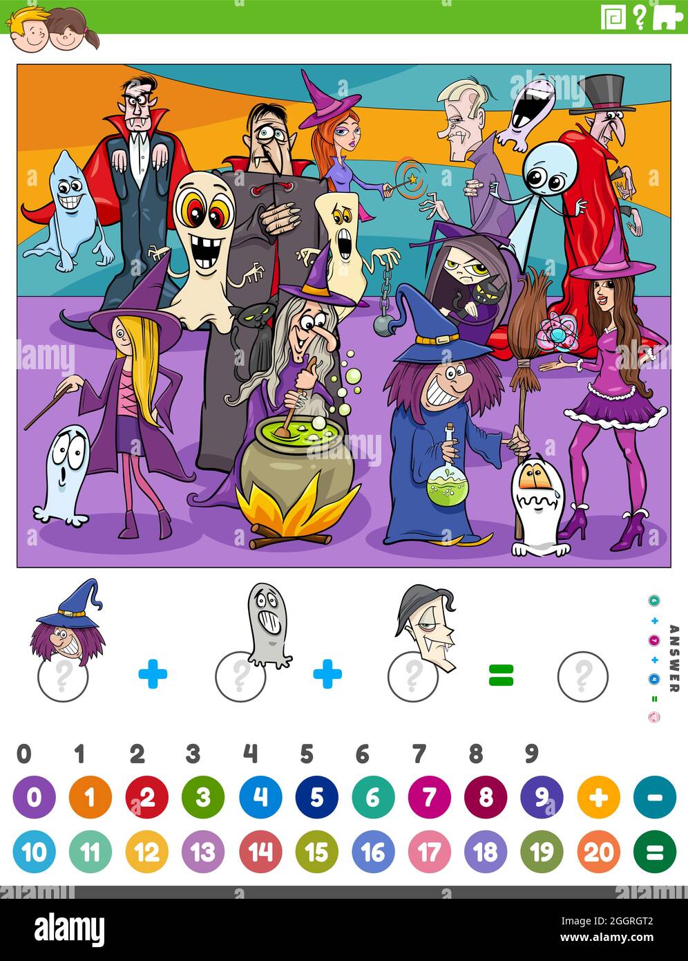 Cartoon illustration of educational mathematical counting and addition ...