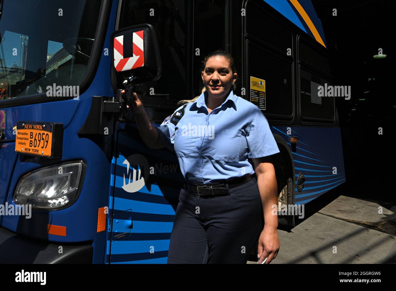 New York City, USA. 02nd Sep, 2021. MTA Bus Operator Rosa Almonte poses ...