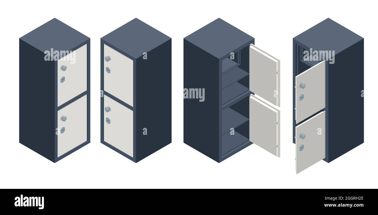 Isometric Set of Security Metal Safes Isolated on White Background ...