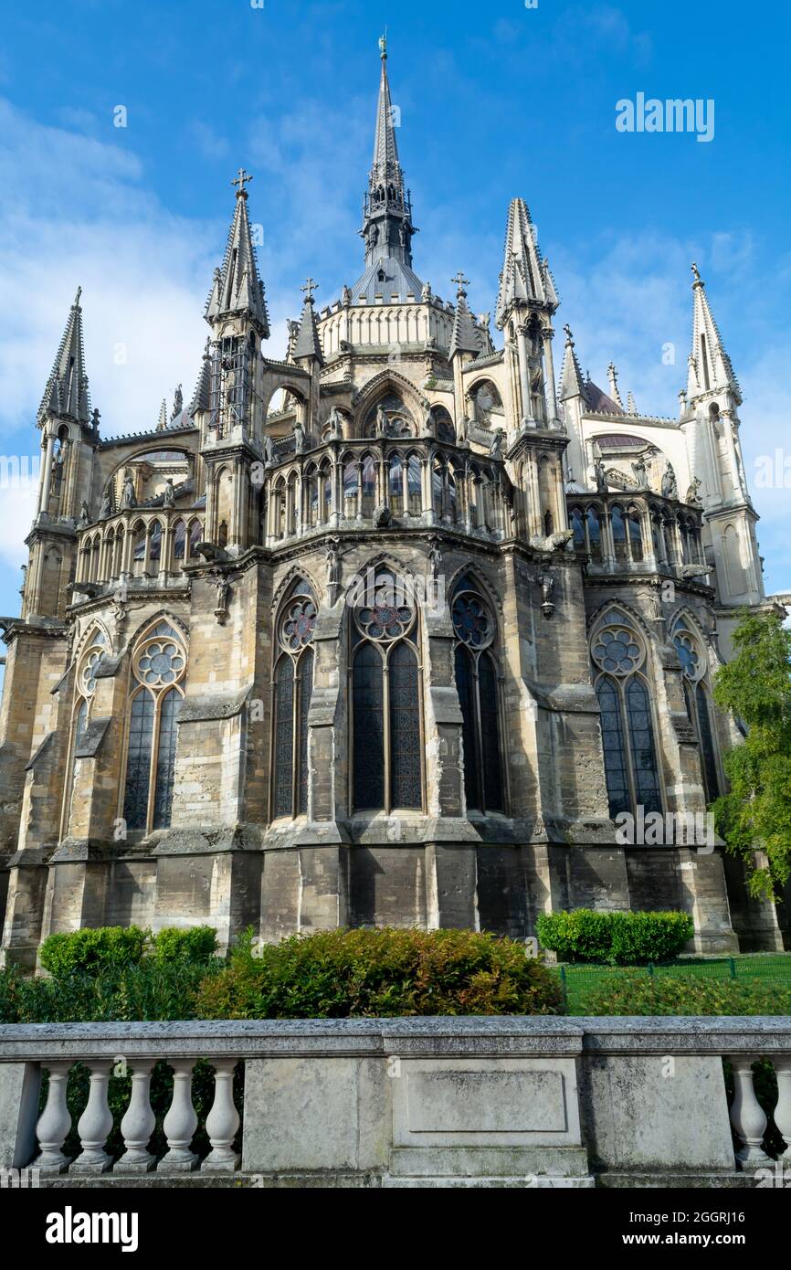 View from back side on gothic Roman Catholic cathedral church Notre ...