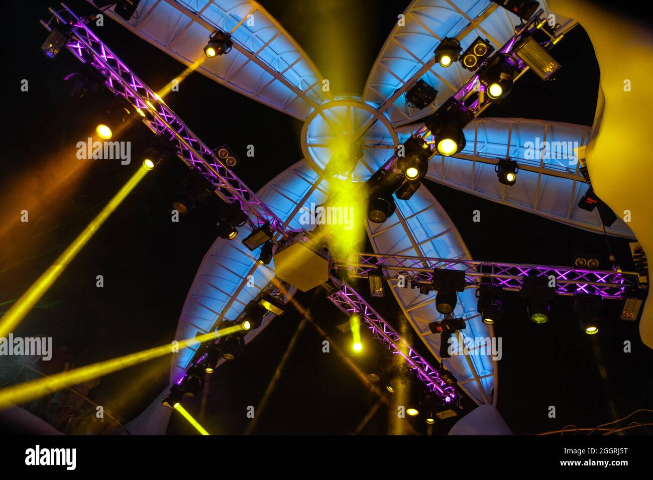 Lights show. Lazer show. Night club dj party people enjoy of music ...