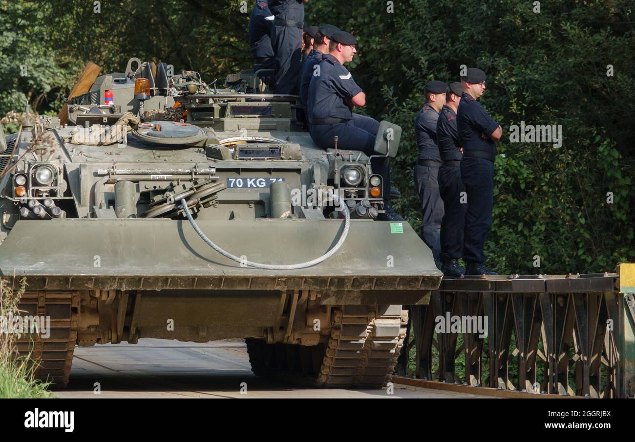 British Army R.E.M.E. crew pose for a photo on a Challenger Armored ...