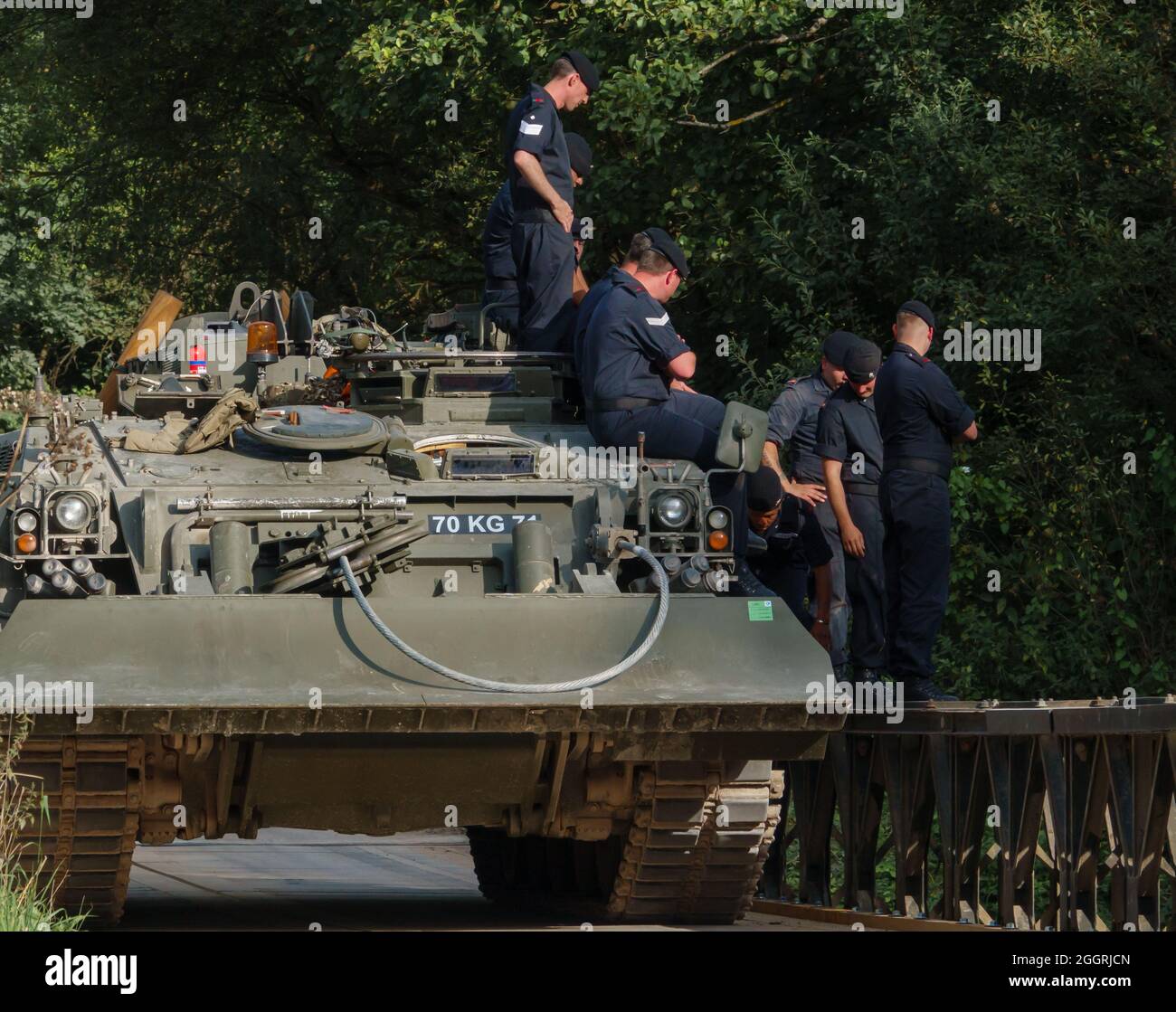 British Army R.E.M.E. crew pose for a photo on a Challenger Armored ...