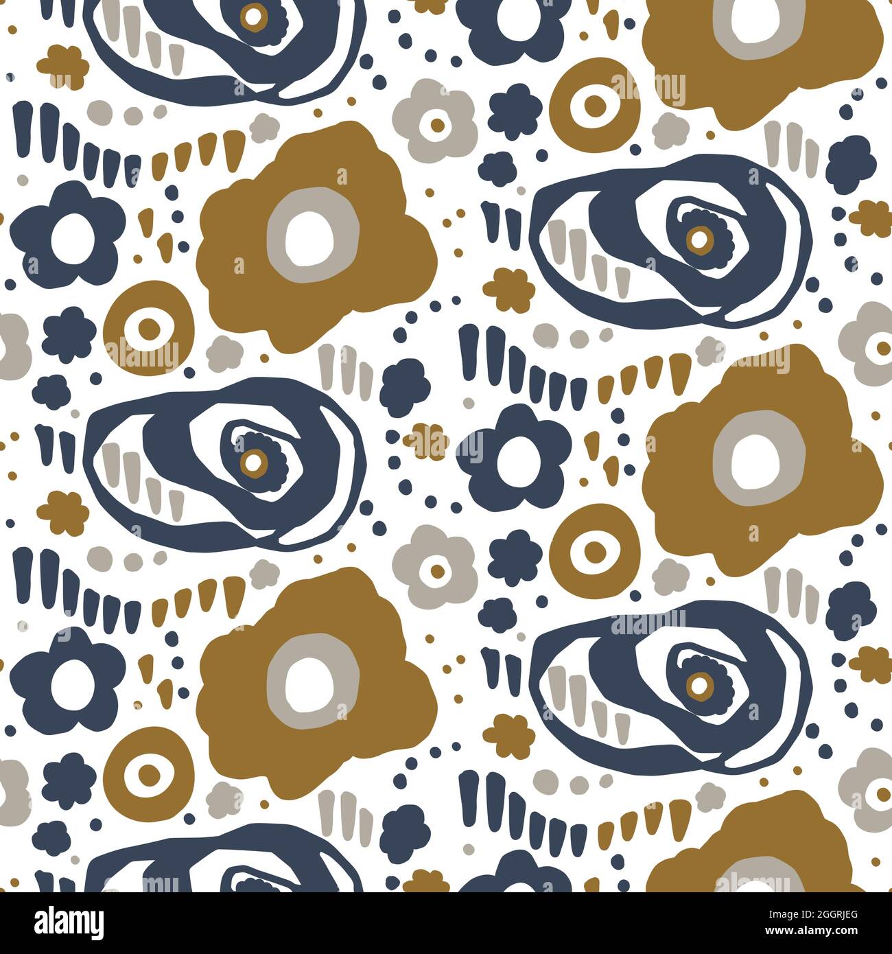 Masculine drawn doodle flower motif seamless pattern. Classic retro ...