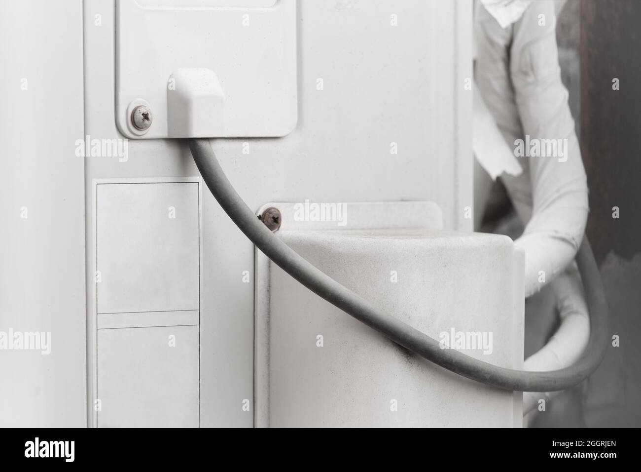 Cable power supply system of household air conditioner, close-up Stock ...