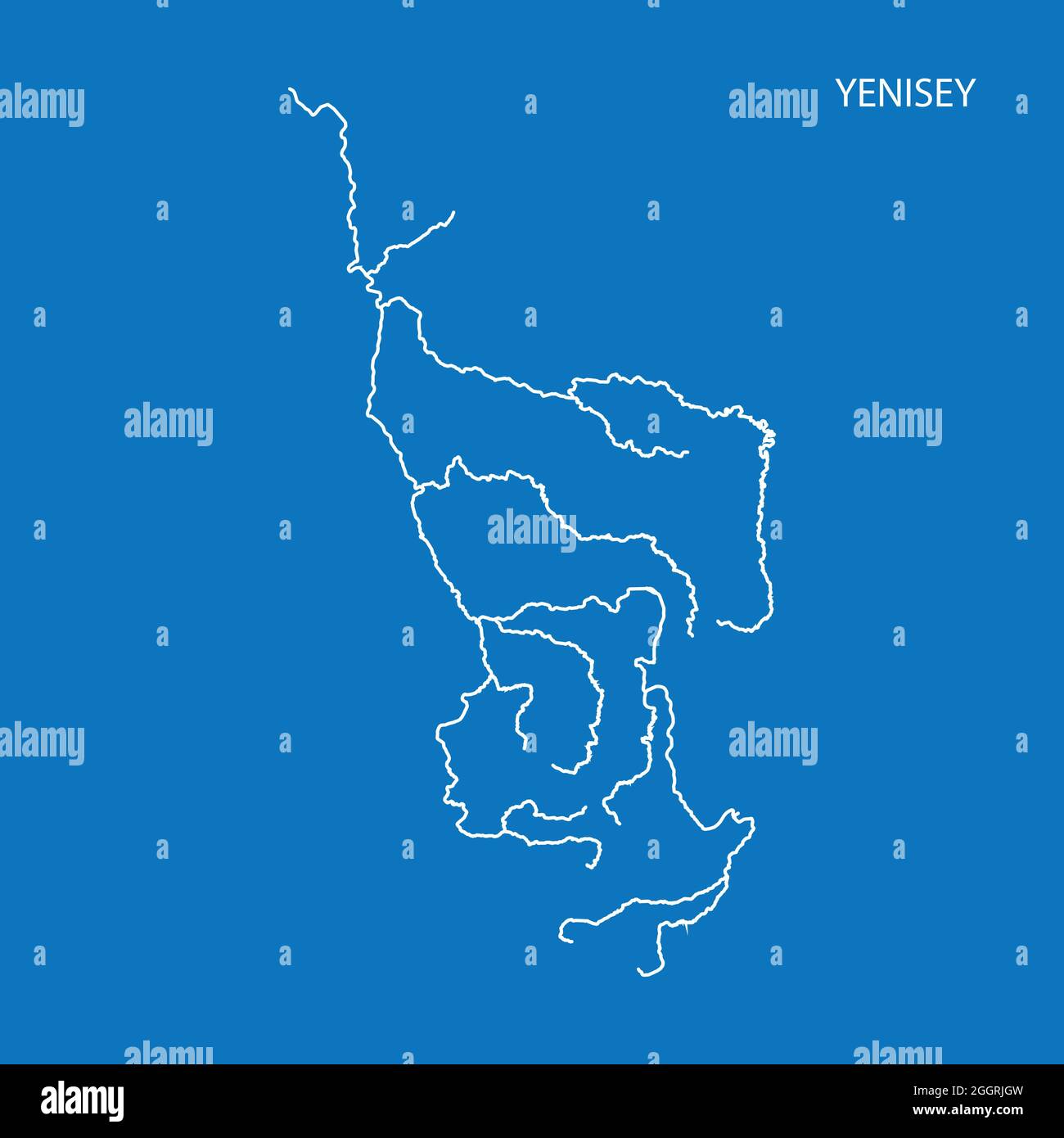Map of Yenisey river drainage basin. Simple thin outline vector ...