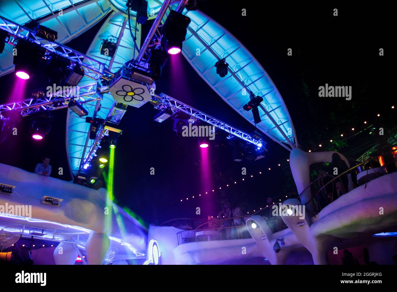 Lights show. Lazer show. Night club dj party people enjoy of music ...