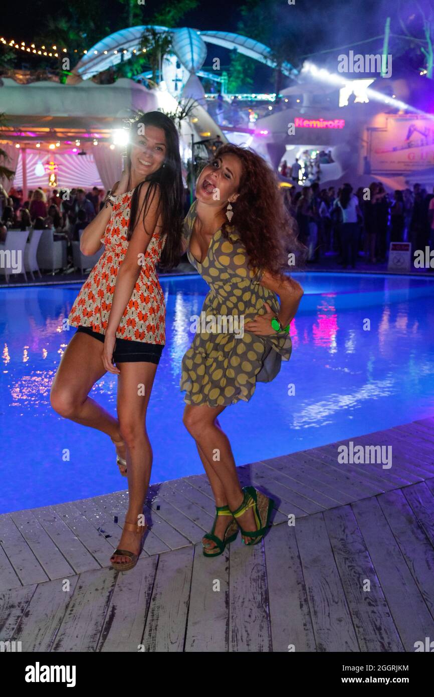 Odessa, Ukraine June 21, 2013: Ibiza night club. People smiling and ...
