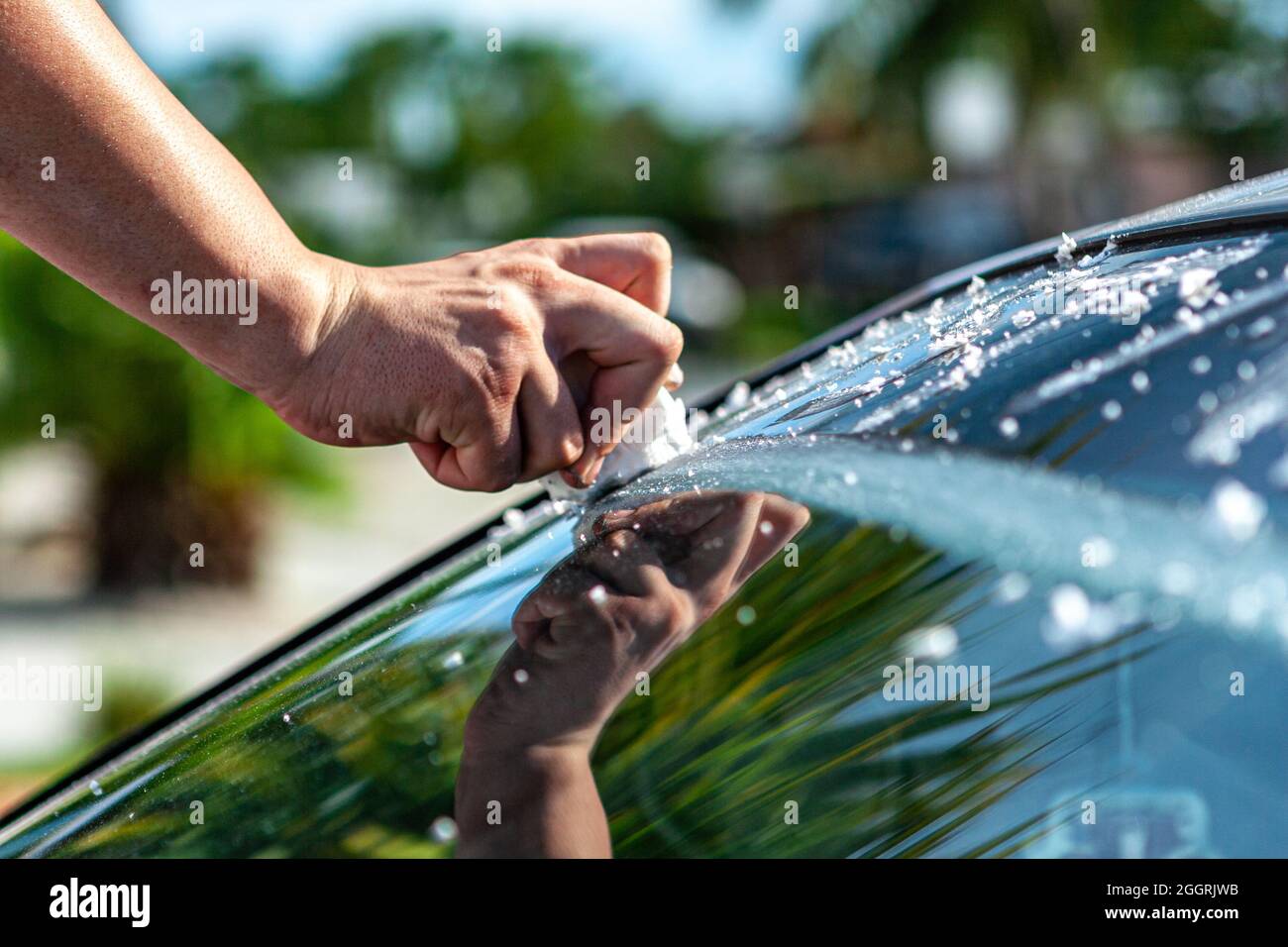Hand writing on the car window with a chalk Stock Photo - Alamy