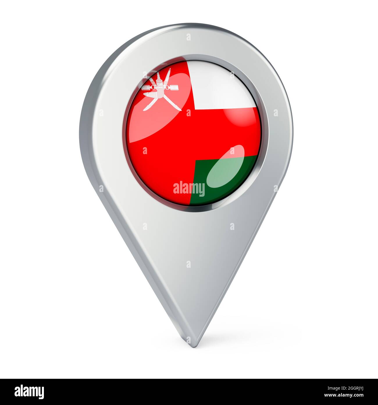 Map pointer with flag of Oman, 3D rendering isolated on white ...