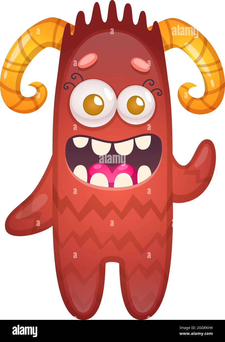 Cartoon icon with funny happy red monster on white background vector ...