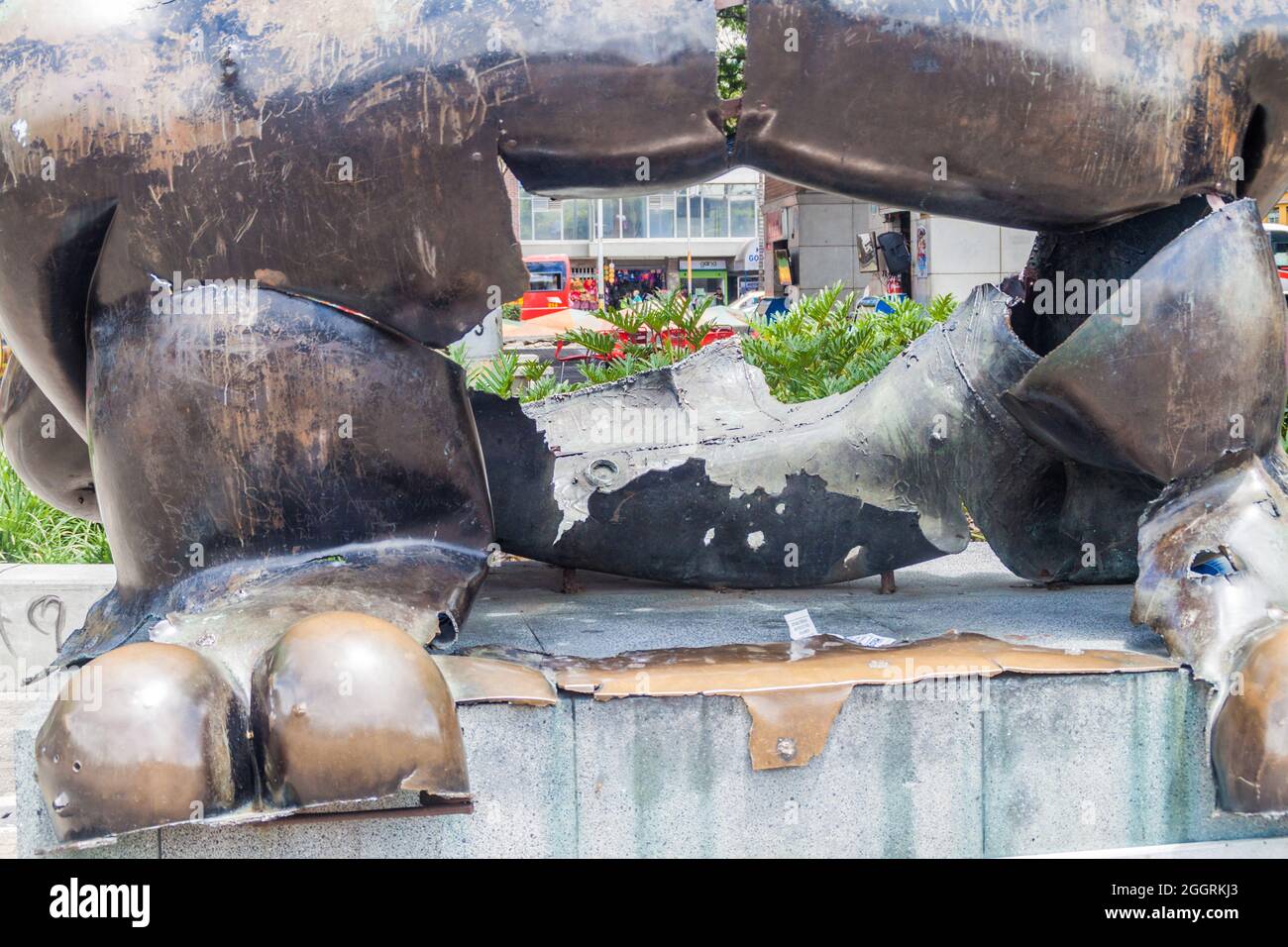 MEDELLIN, COLOMBIA - SEPTEMBER 1, 2015: Detail ofBird of Peace statue ...