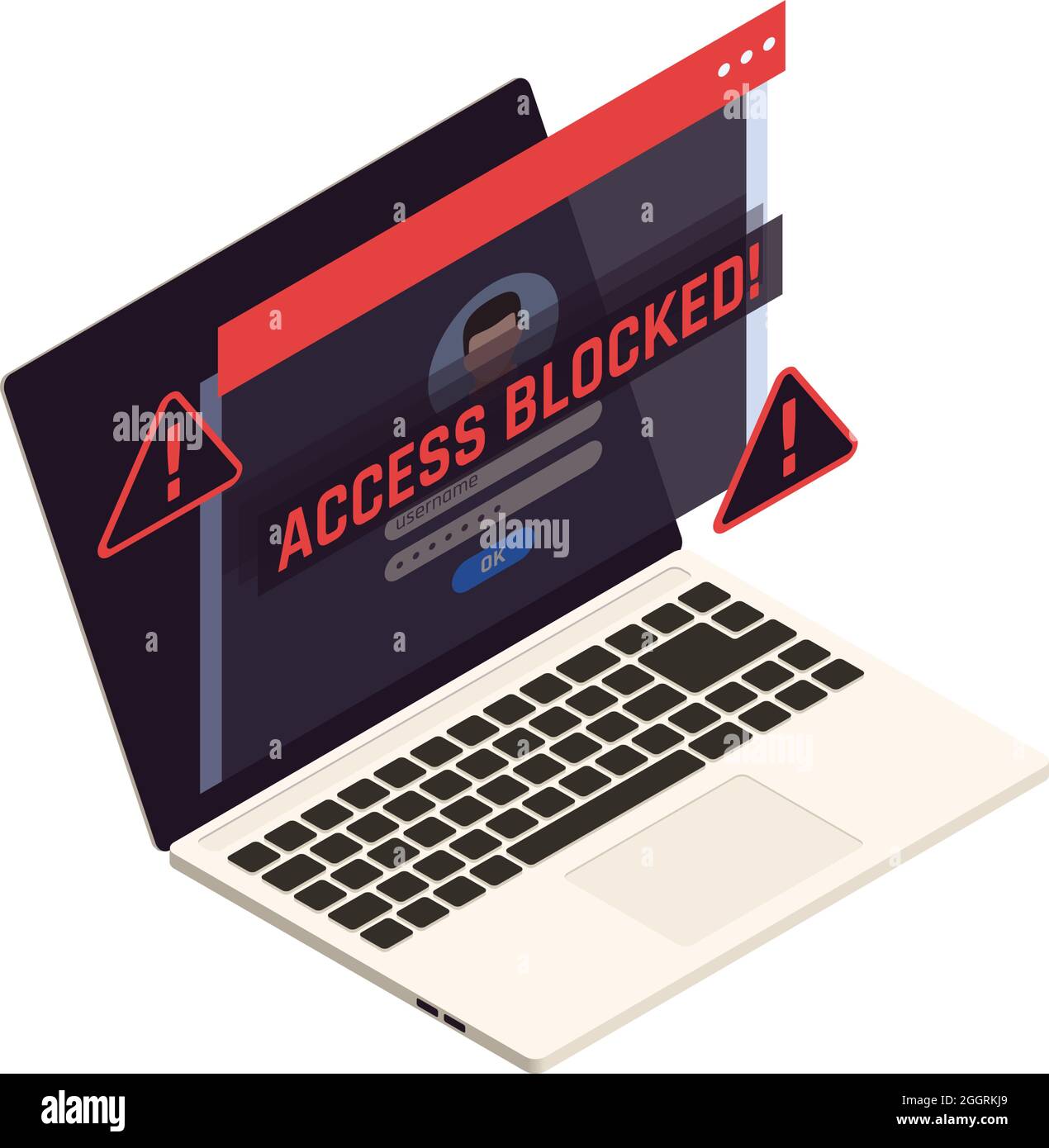 Data protection isometric icon with access blocked notification on ...