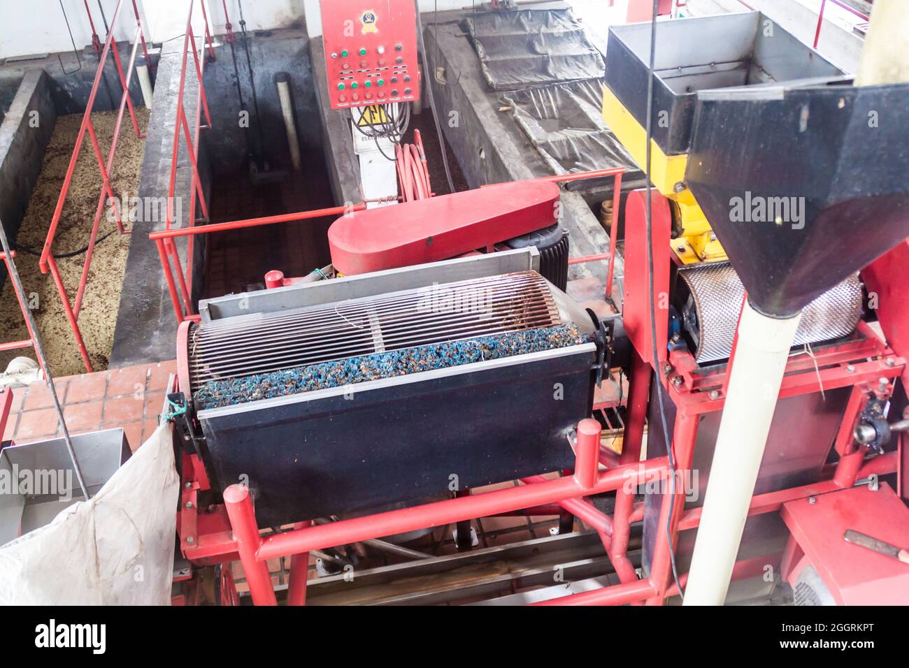 MANIZALES, COLOMBIA - SEPTEMBER 6, 2105: Coffee production machinery at ...
