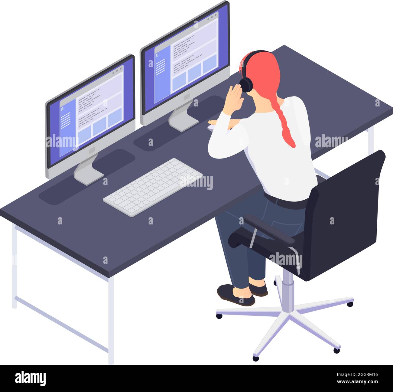 Customer service isometric composition with view of tech support agent ...