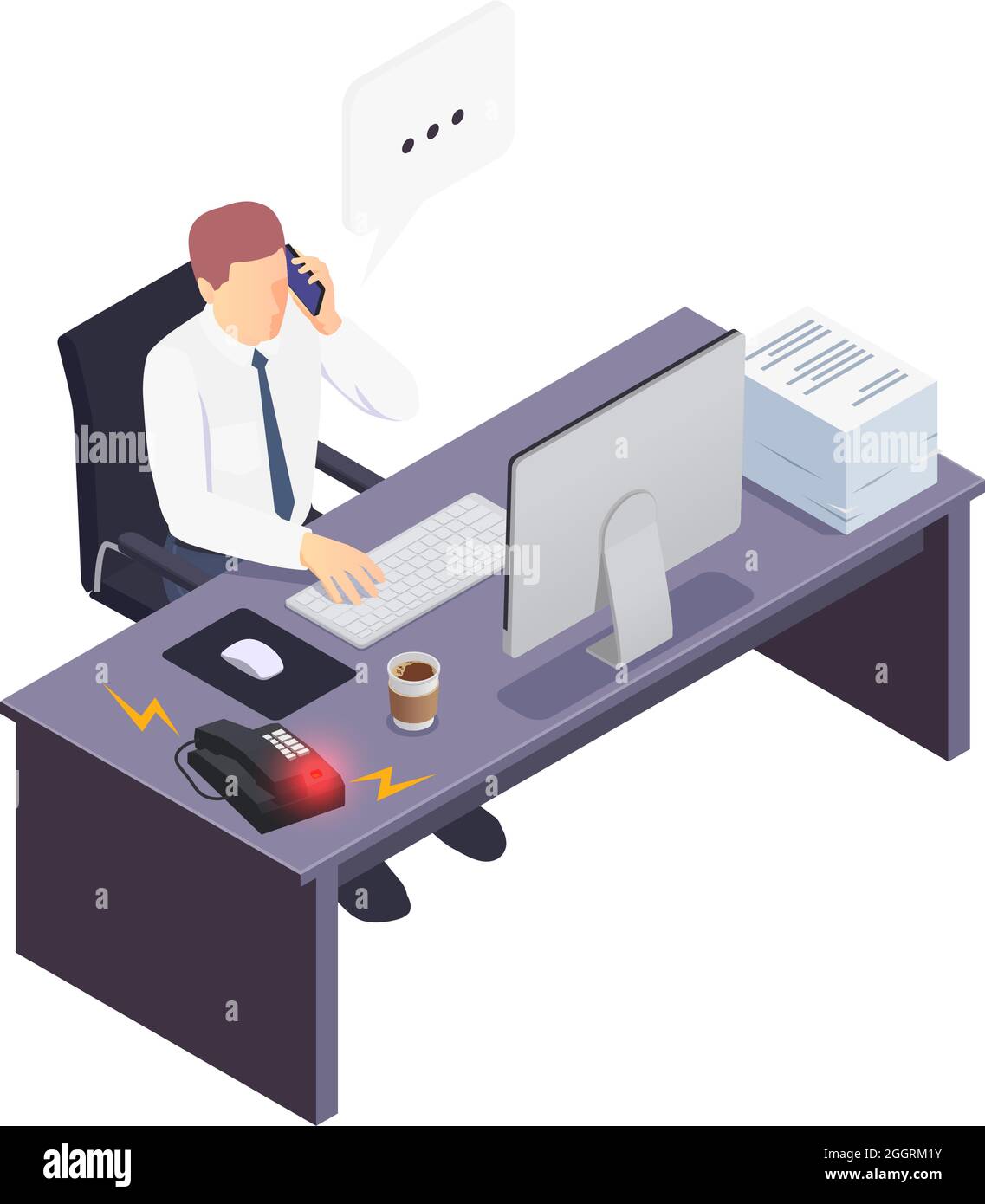 Isometric icon with busy office worker talking on phone 3d vector ...
