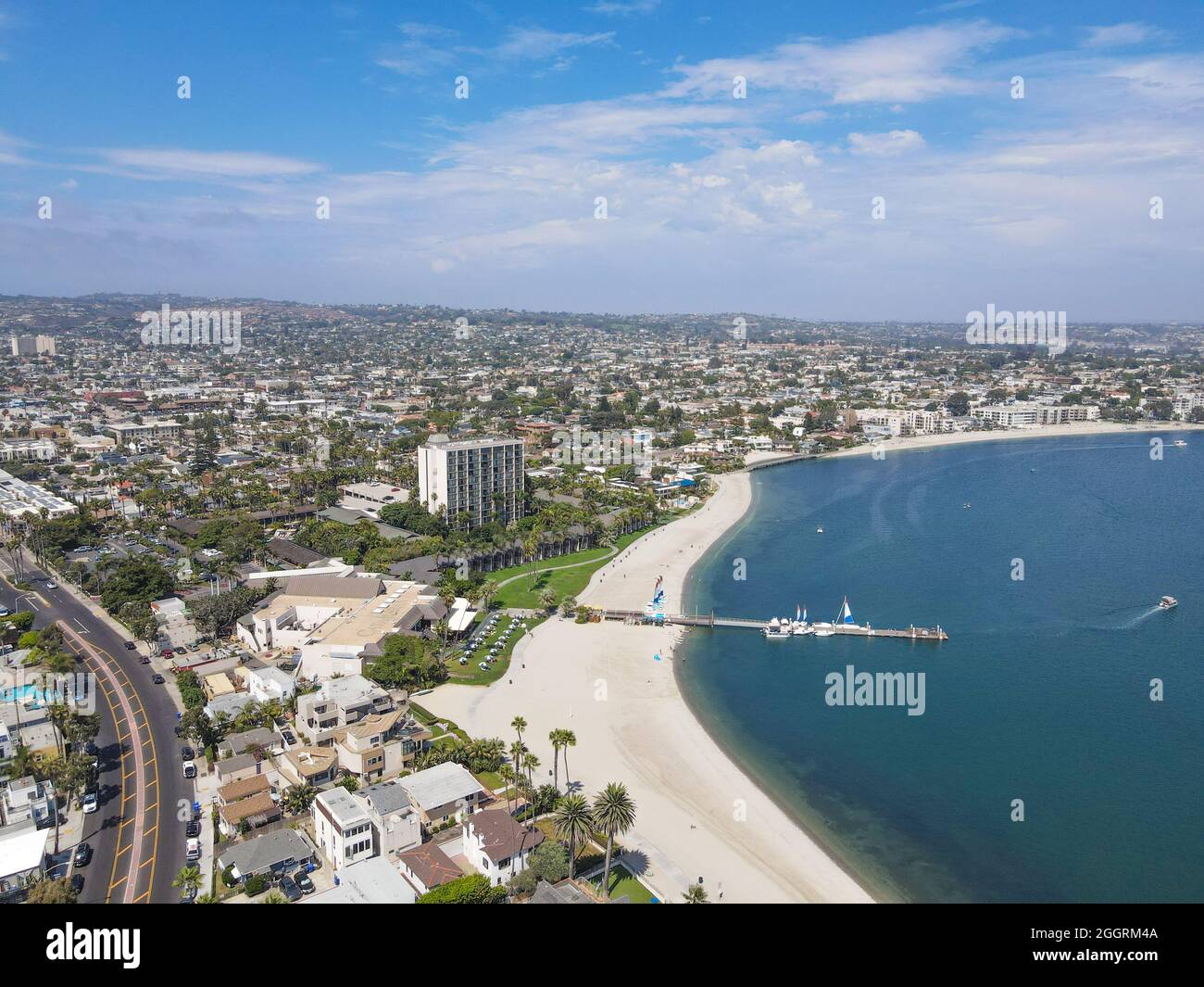 Aerial view of Mission Bay and beach in San Diego during summer ...