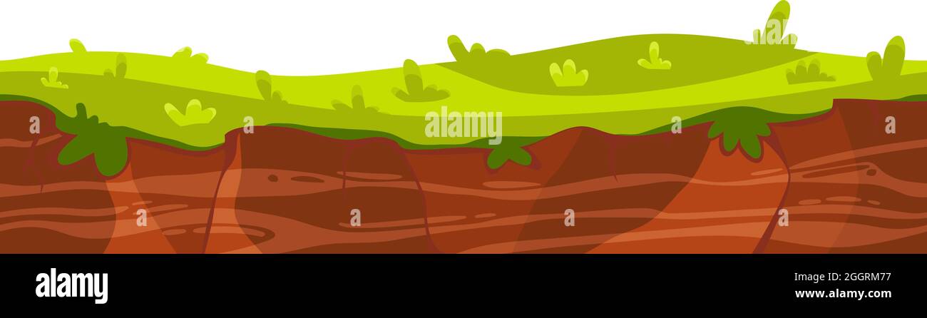 Cartoon landscape ground with green grass for game user interface ...