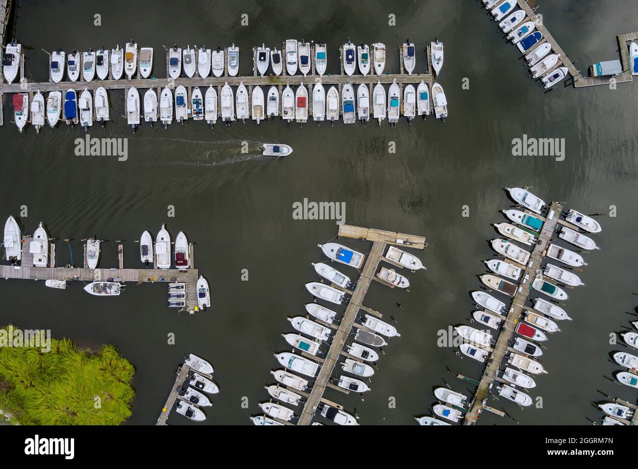 Amazing panoramic view little harbour for many boat floating near the ...
