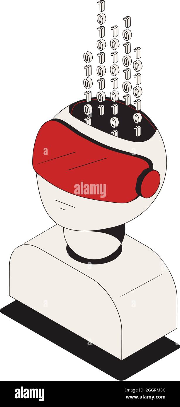 Cyber security isometric icon with binary code in characters head 3d ...