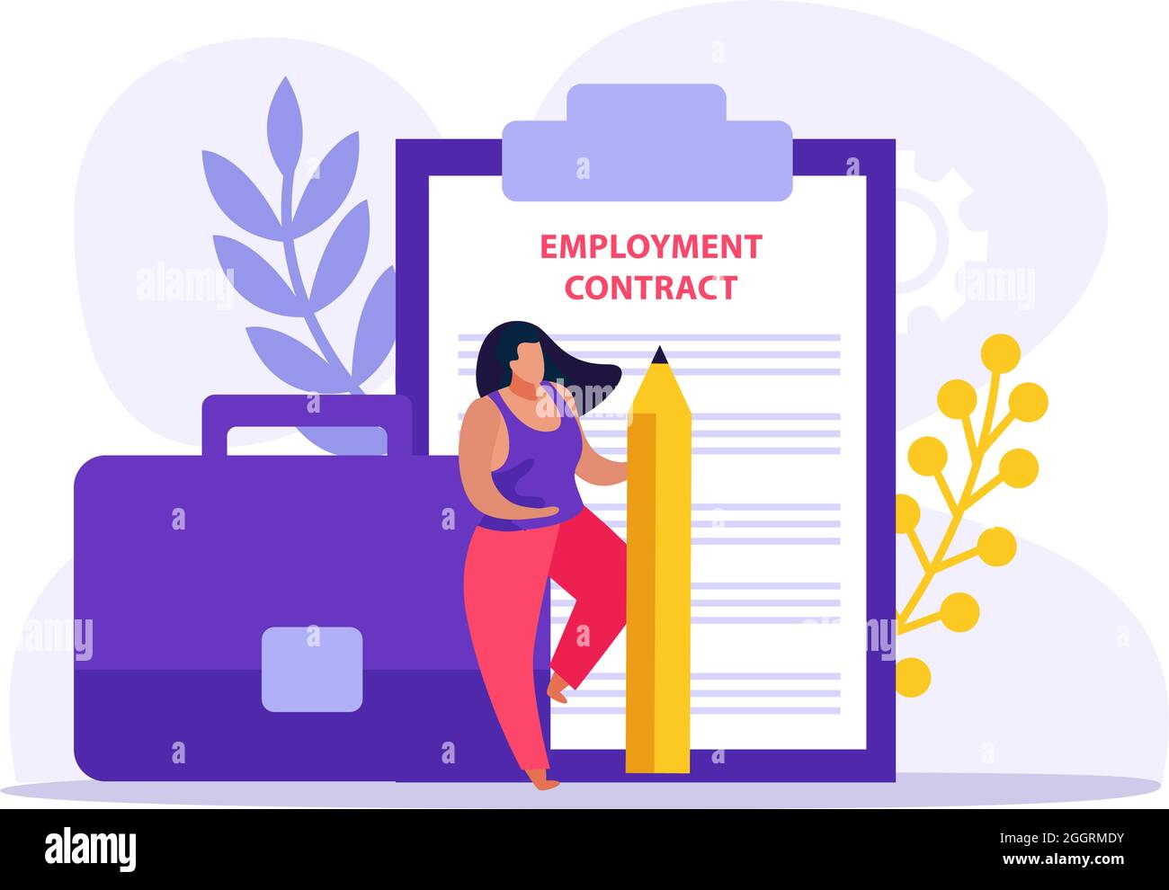 Employment contract document icon with paper character pencil and ...