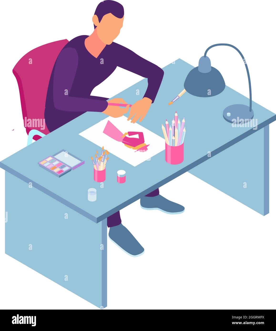 Isometric sewing workshop studio composition with view of clothes ...