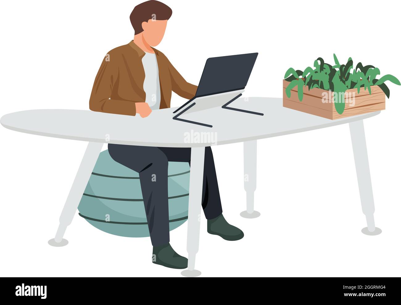 Contemporary workspace flat composition with man sitting at futuristic table with designer chair ...