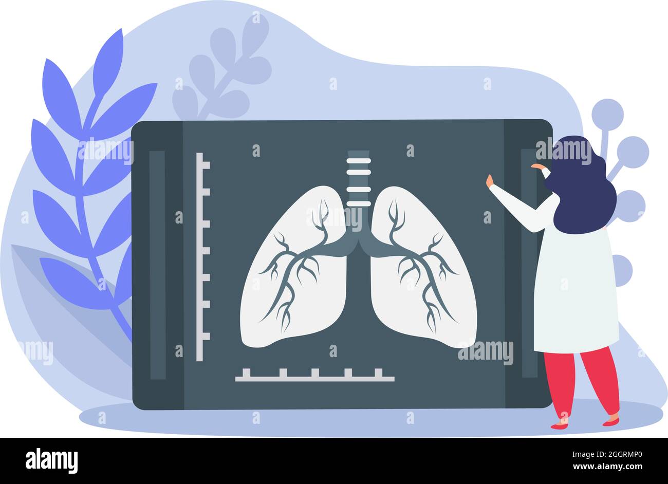 Lung inspection flat icons composition with female doctor examining ...