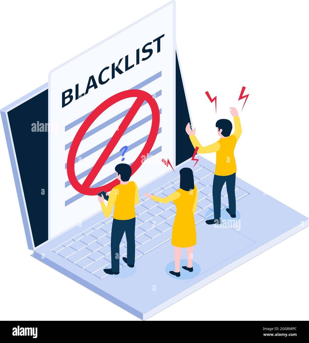 Internet ban blacklist isometric icon with denied access and users in ...