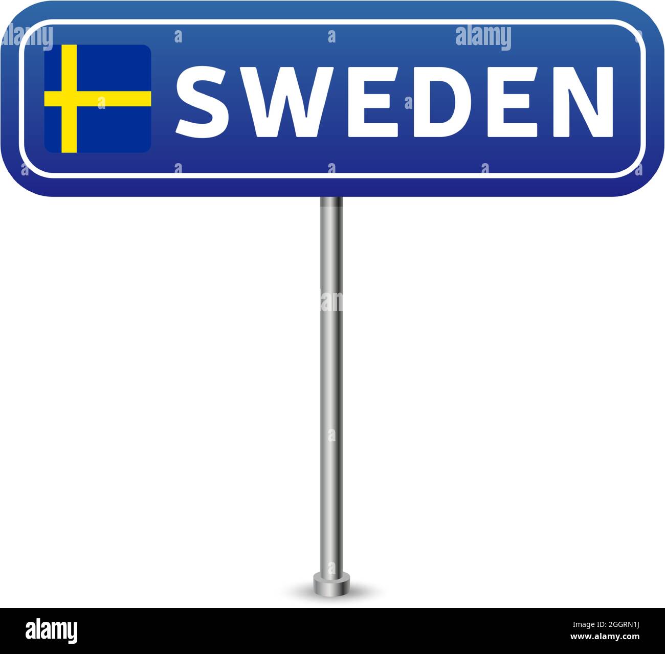 sweden road sign. National flag with country name on blue road traffic ...