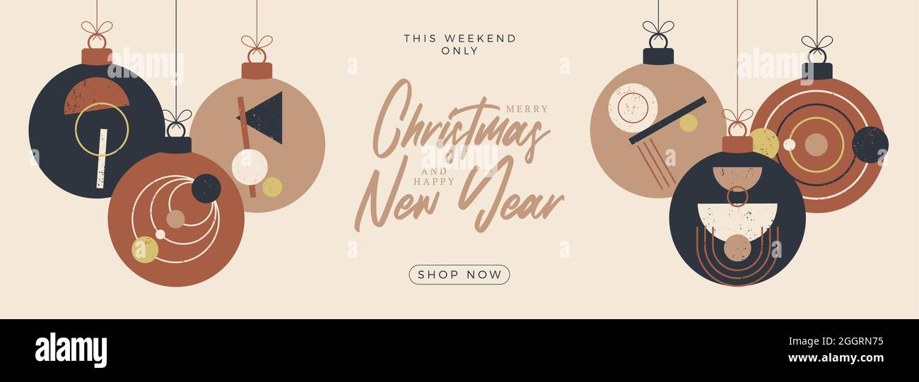 boho Christmas and New Year ball greeting card. retro Bohemian greeting ...