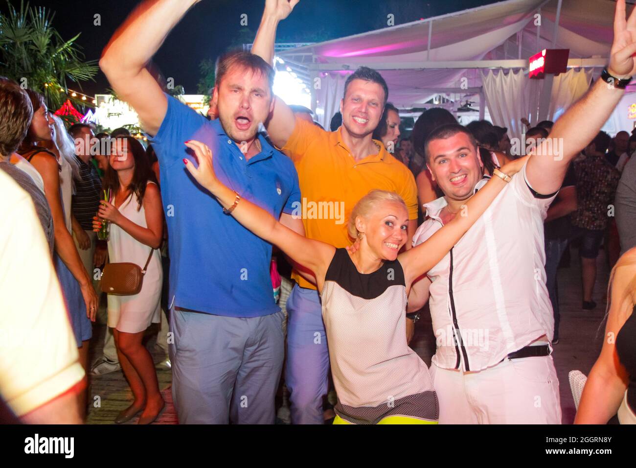 Odessa, Ukraine June 28, 2013: Ibiza night club. People smiling and ...