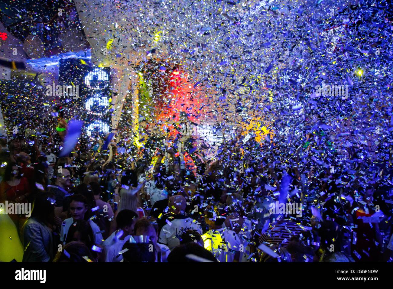 Odessa, Ukraine June 28, 2013: night party festival crowd of people ...