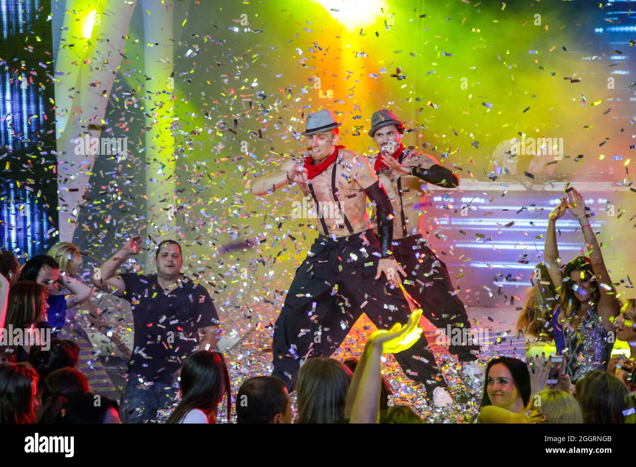 Odessa, Ukraine June 28, 2013: night party festival crowd of people ...