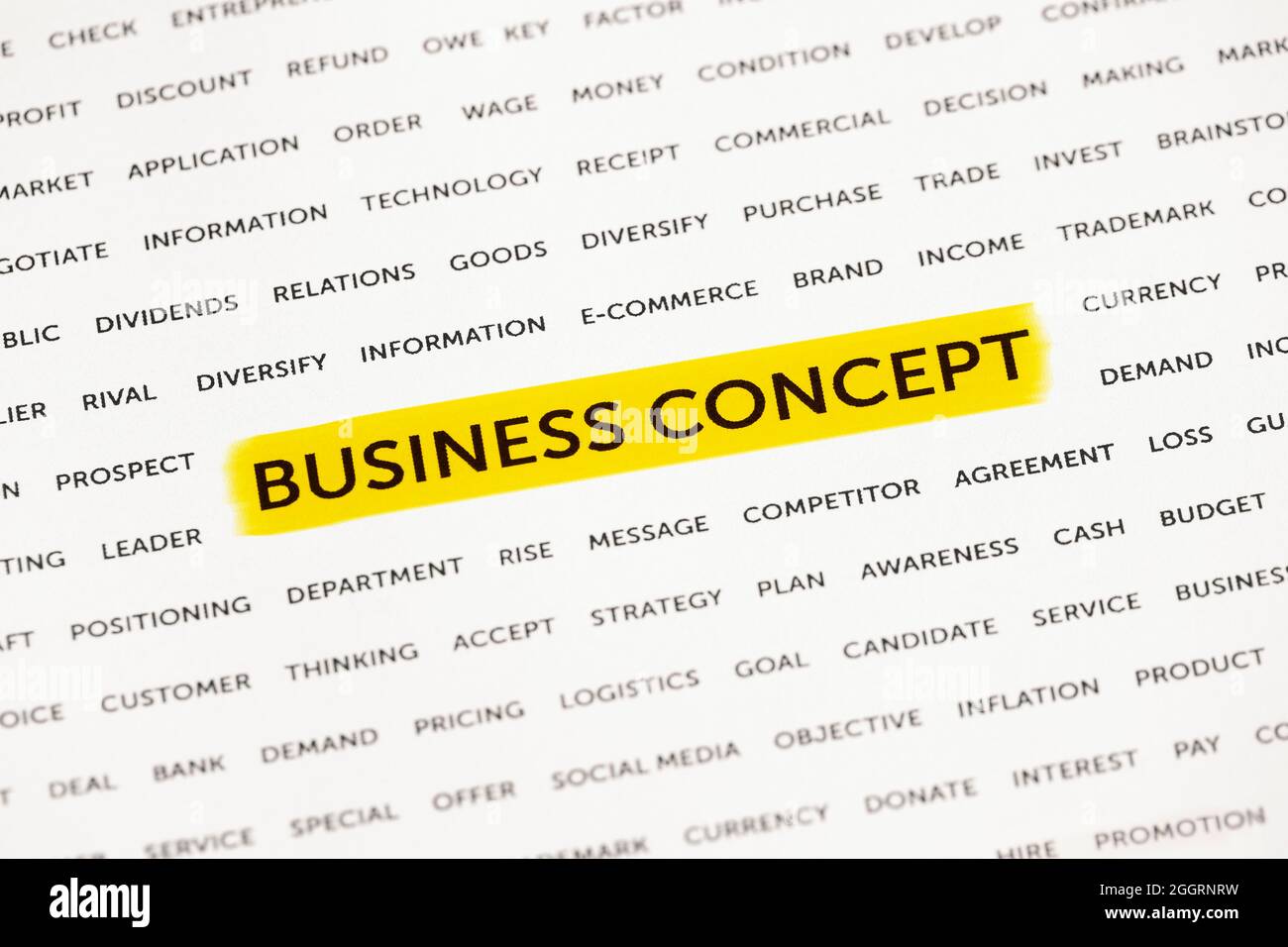 The word "Business concept" is highlighted with a marker on paper ...
