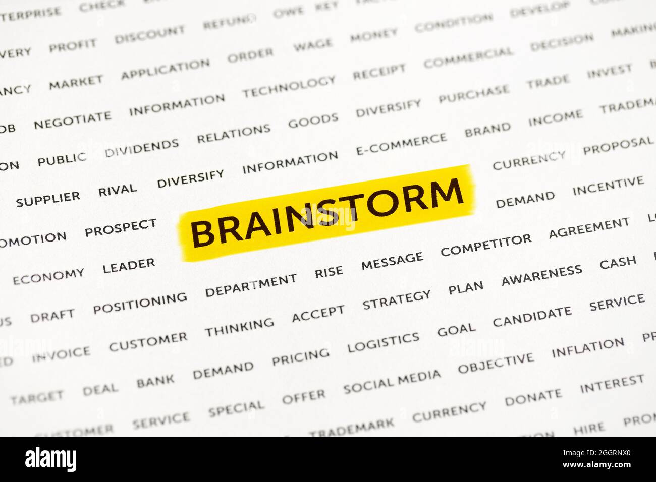 The word "Brainstorm" is highlighted with a marker on paper. Business ...