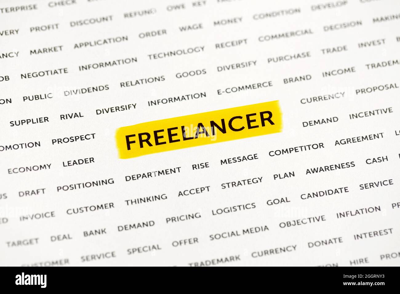 The word "Freelancer" is highlighted with a marker on paper Stock Photo ...