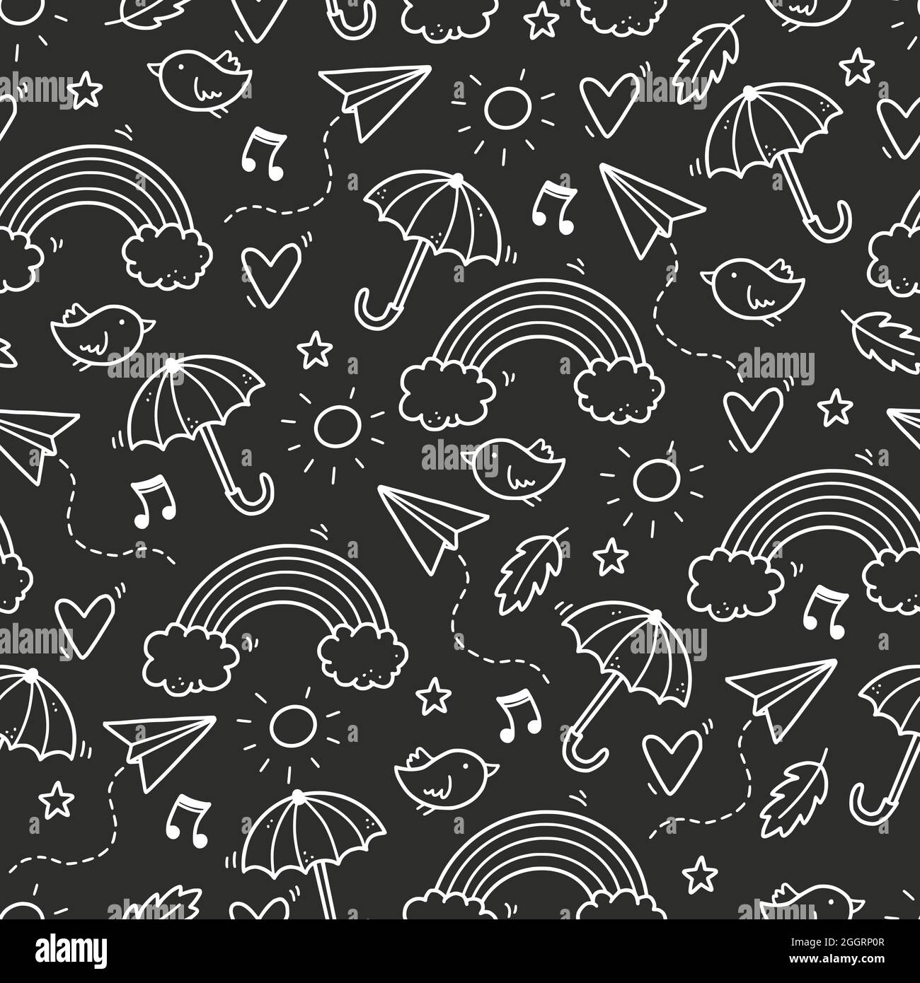 Cute seamless doodle pattern with cloud, rainbow, umbrella, sun, star ... Cute seamless doodle pattern with cloud, rainbow, umbrella, sun, star ...