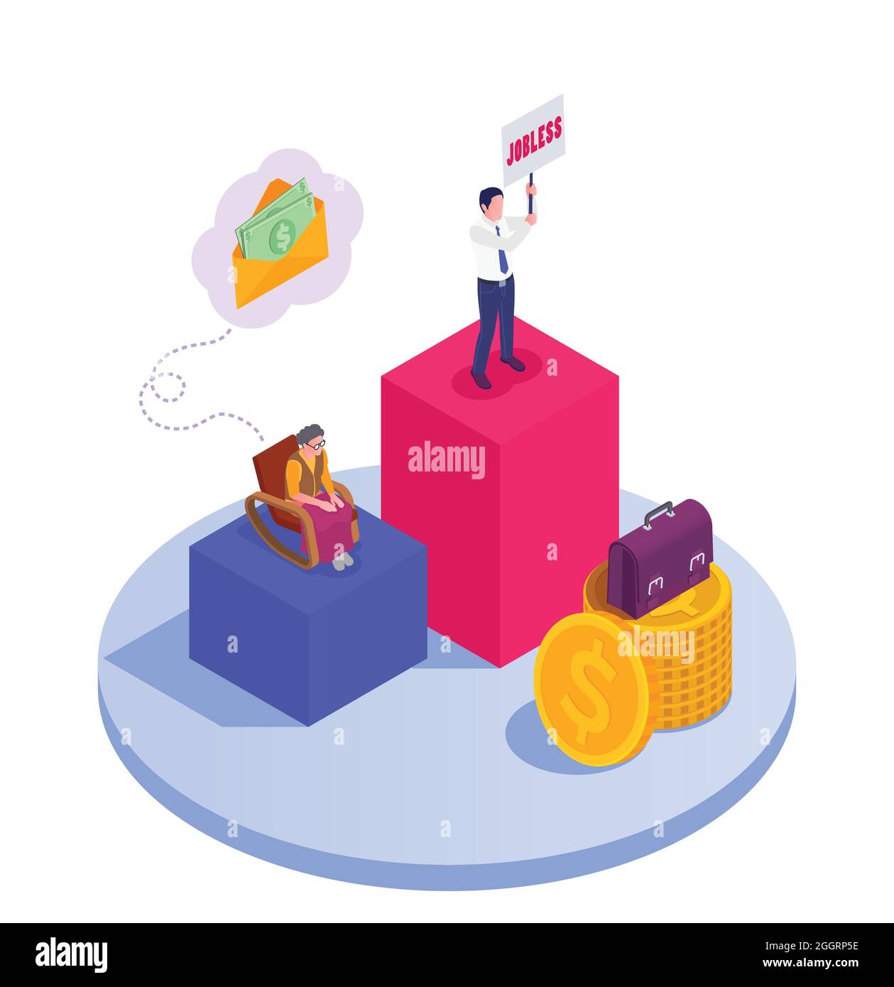 Social security unemployment family benefits isometric composition with ...