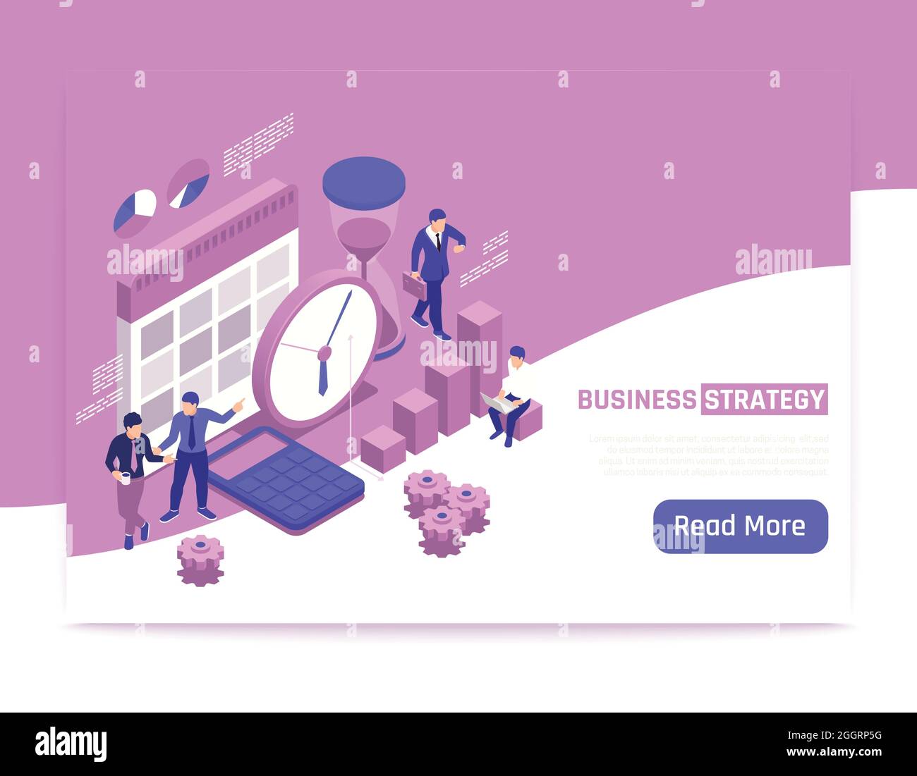 Business strategy isometric banner with creative people discussing ...