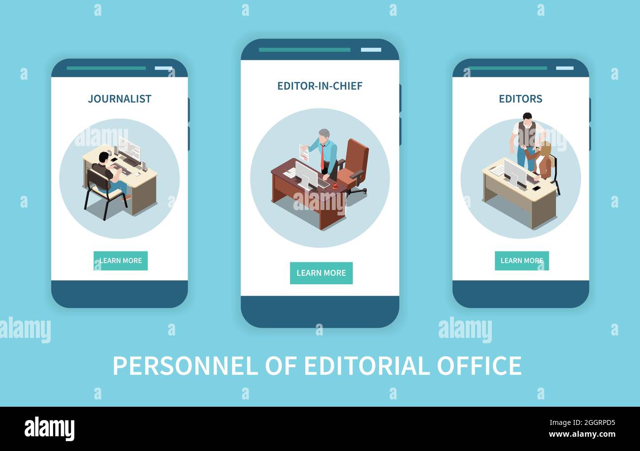 Personnel of editorial office with journalist and editor characters ...