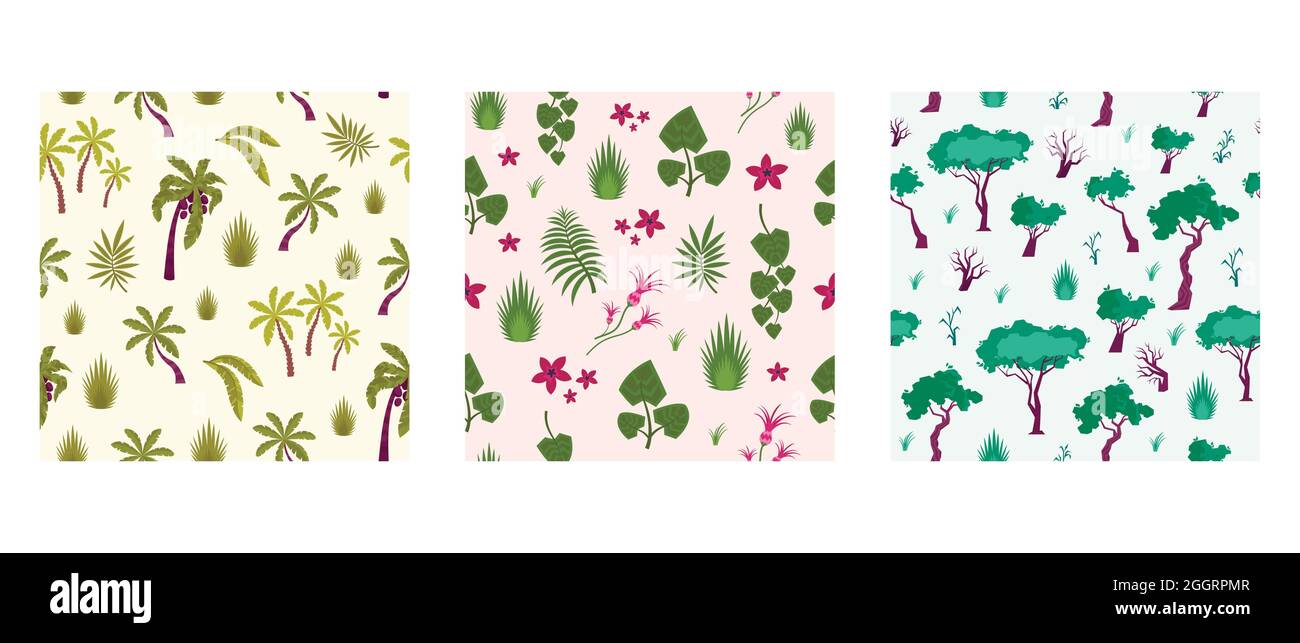 Pattern plants flat set of three seamless textures made with isolated ...