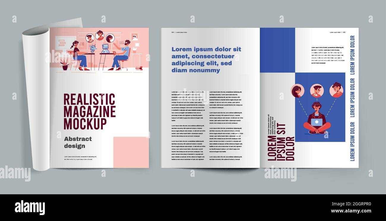 Magazine mockup realistic design concept with opened page articles and ...