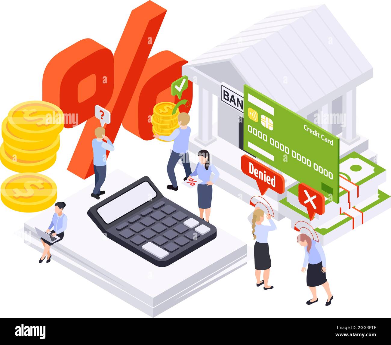 Bank loan isometric composition with images of bank building and ...